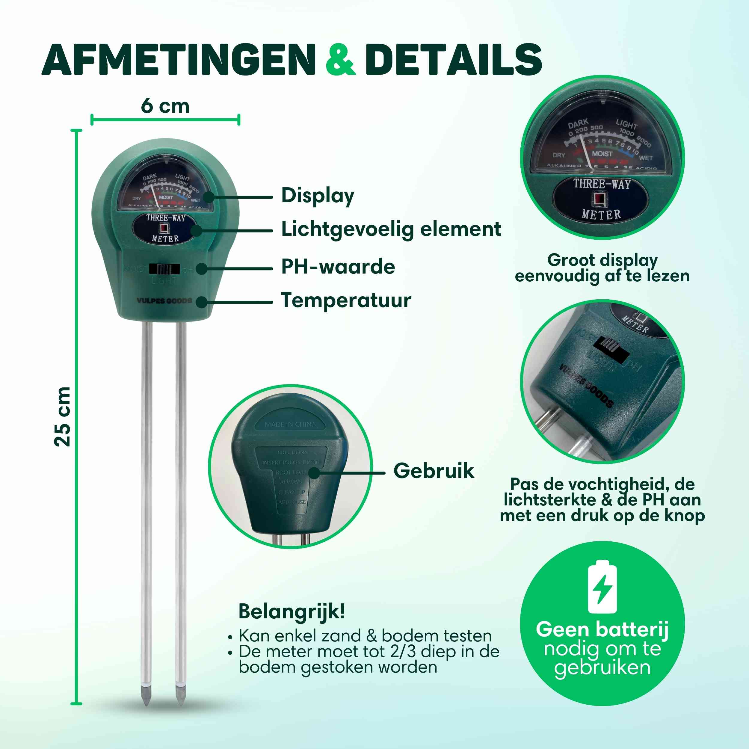Vochtmeter Bodem Planten PRO - Vulpes Goods